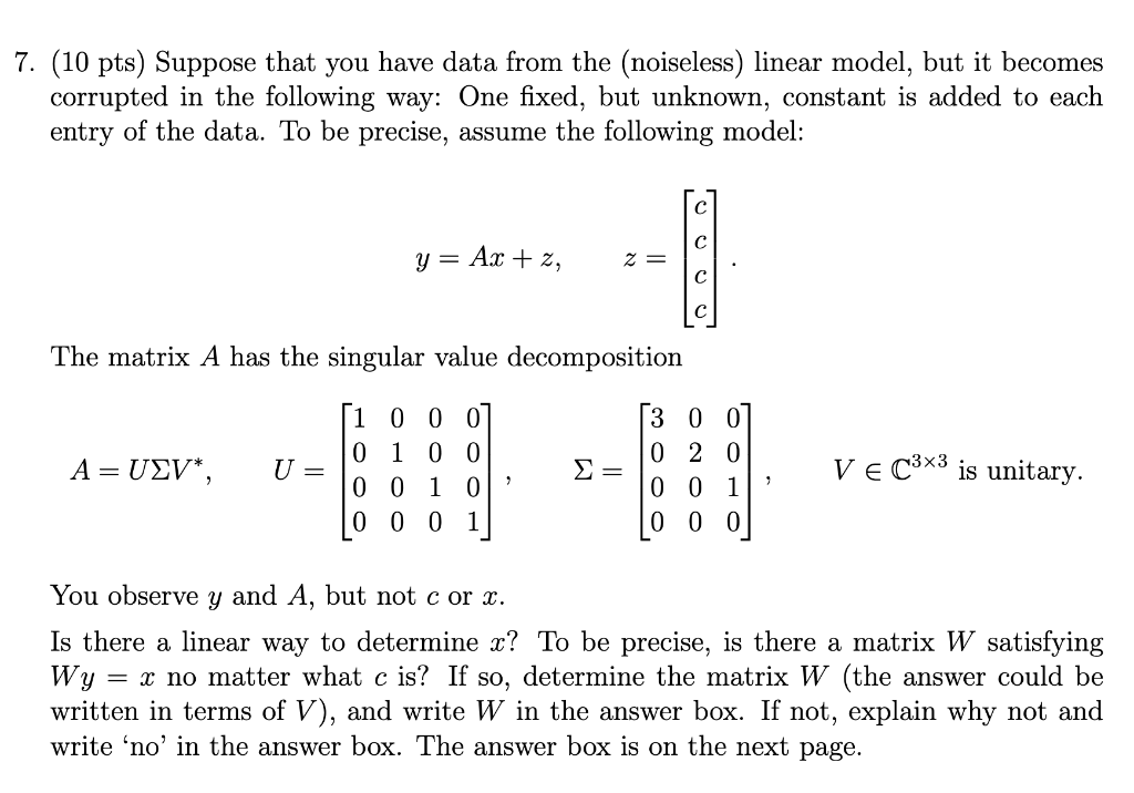 7. (10 pts) Suppose that you have data from the | Chegg.com
