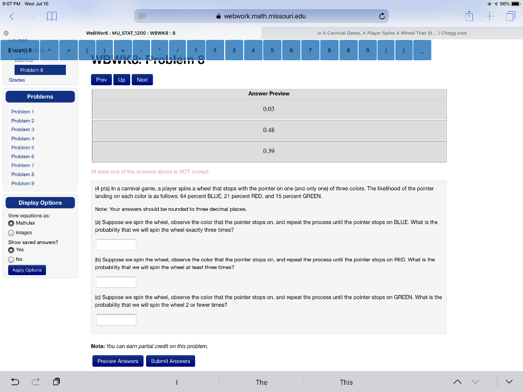 Solved 9:07 PM Wed Jul 10 96% webwork.math.missouri.edu | Chegg.com