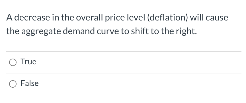 Solved A decrease in the overall price level (deflation) | Chegg.com