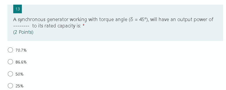 Solved 13 A synchronous generator working with torque angle | Chegg.com