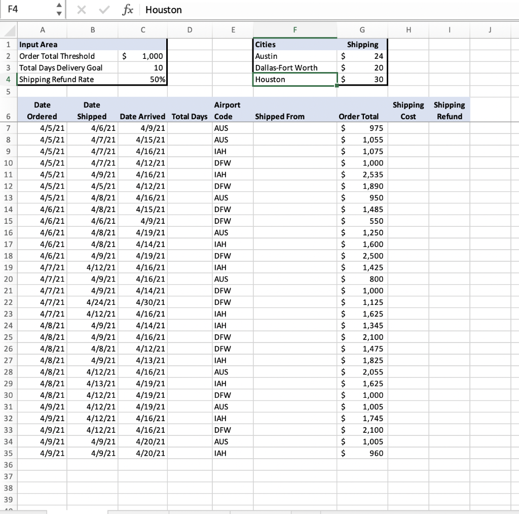 Solved Exp19 Excel Ch07 Cap Assessment Shipping Project Chegg