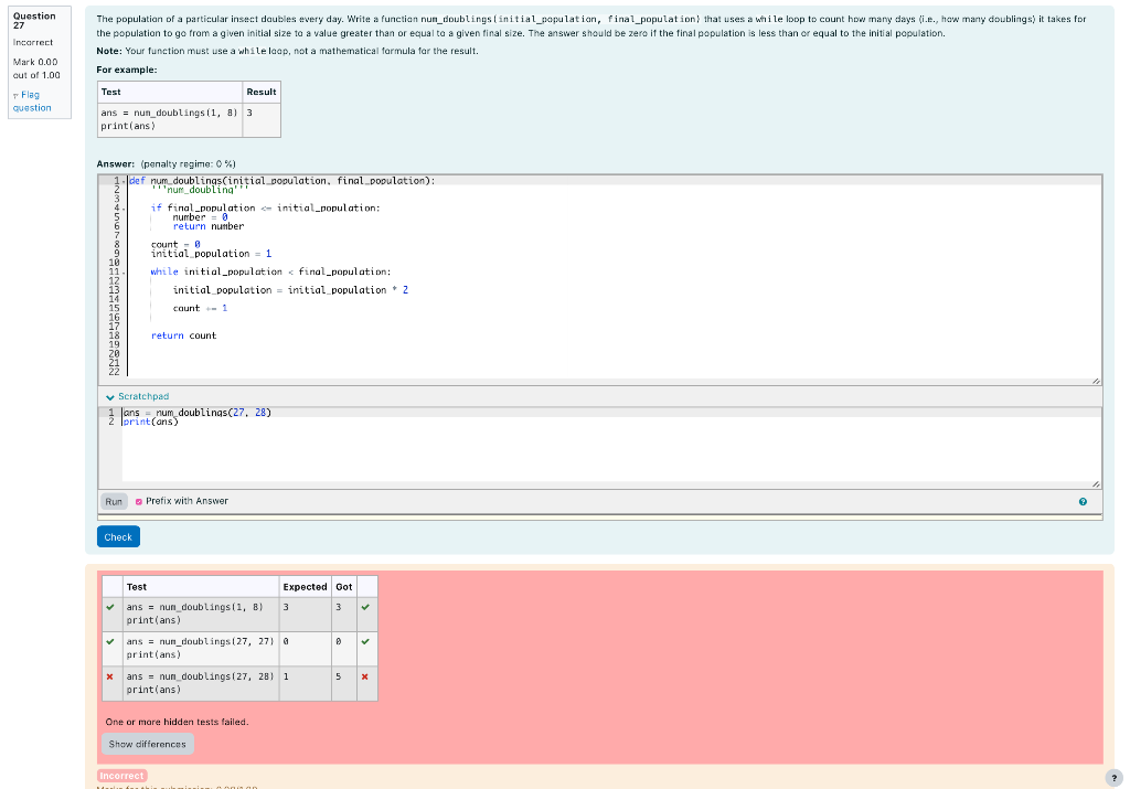 Solved why is it not working for ans = num_doublings(27, | Chegg.com