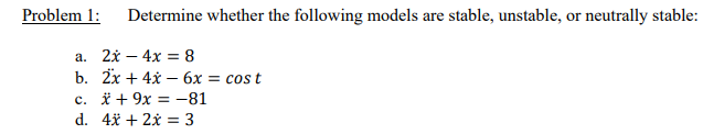 Solved Problem 1: Determine whether the following models are | Chegg.com