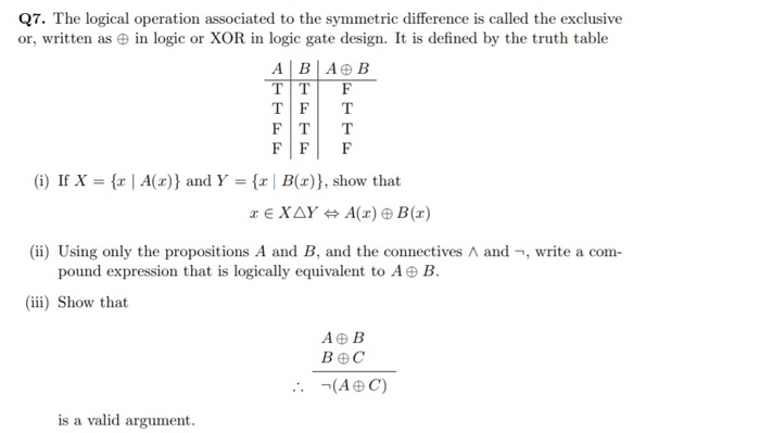 Solved Q7. The logical operation associated to the symmetric | Chegg.com