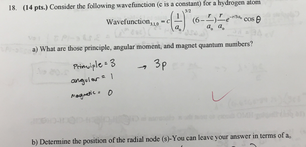 Solved 18 1 4 Pts Consider The Following Wavefunction C