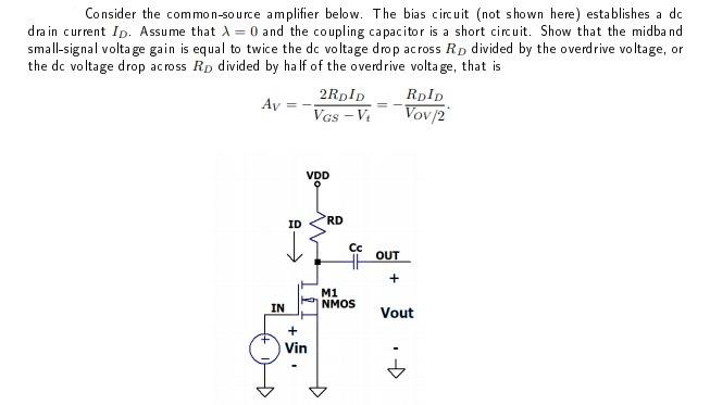 Solved Consider the common-source amplifier below. The bias | Chegg.com