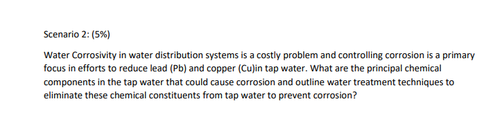 Solved Scenario 2: (5%) Water Corrosivity in water | Chegg.com