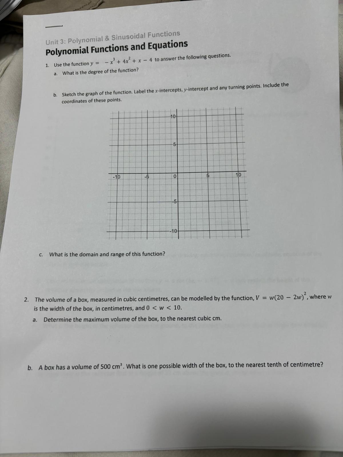 Solved Polynomial Functions and 1. Use the function | Chegg.com