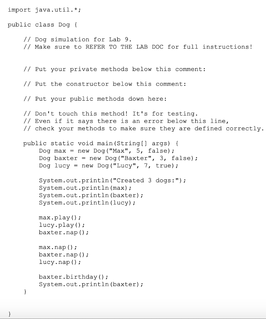 Solved Intro to Java Lab 9: Who let the dogs out? Background | Chegg.com