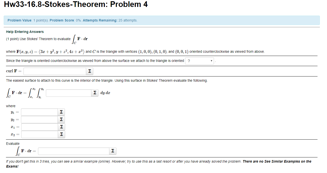 Solved Hw33-16.8-Stokes-Theorem: Problem 4 Problem Value 1 | Chegg.com