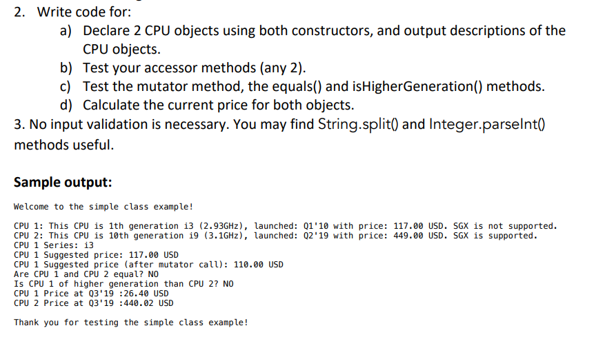 Solved Question 2 (Simple Class) 1. Define a class named CPU | Chegg.com