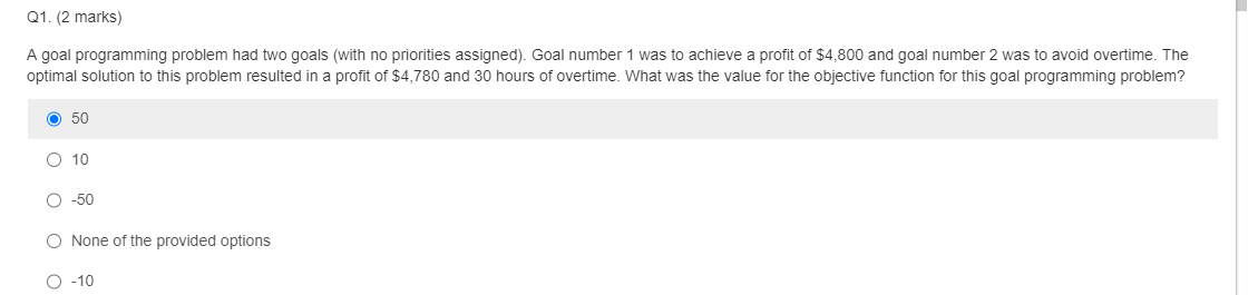 Solved A goal programming problem had two goals (with no | Chegg.com