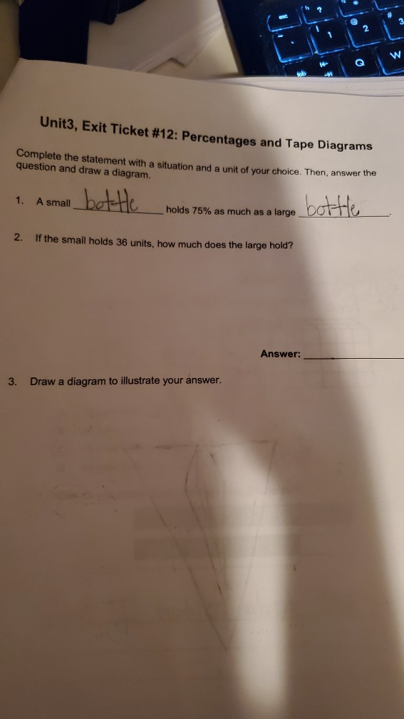 Solved 3 W Unit3, Exit Ticket #12: Percentages and Tape | Chegg.com