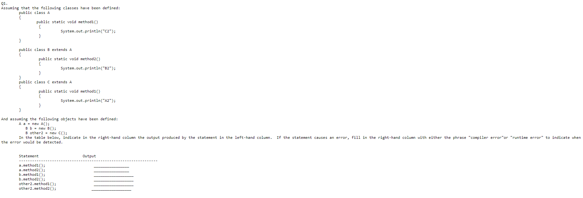 Solved 01. Assuming that the following classes have been | Chegg.com