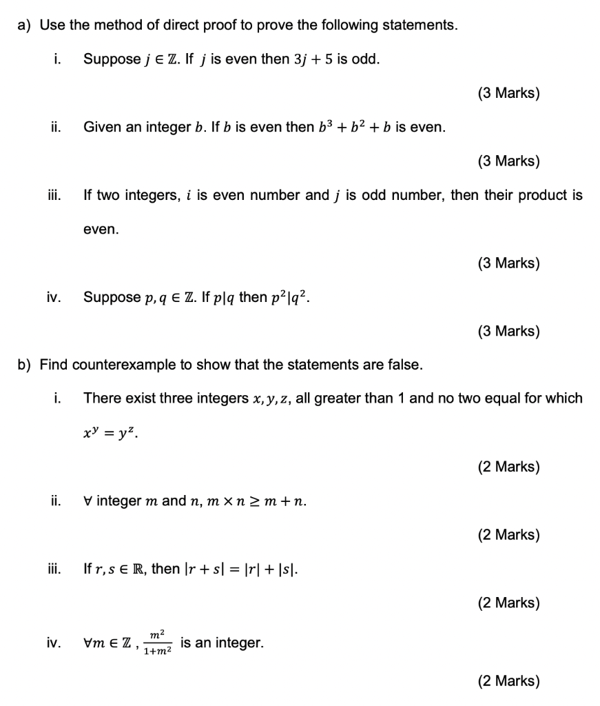 Solved a) Use the method of direct proof to prove the | Chegg.com