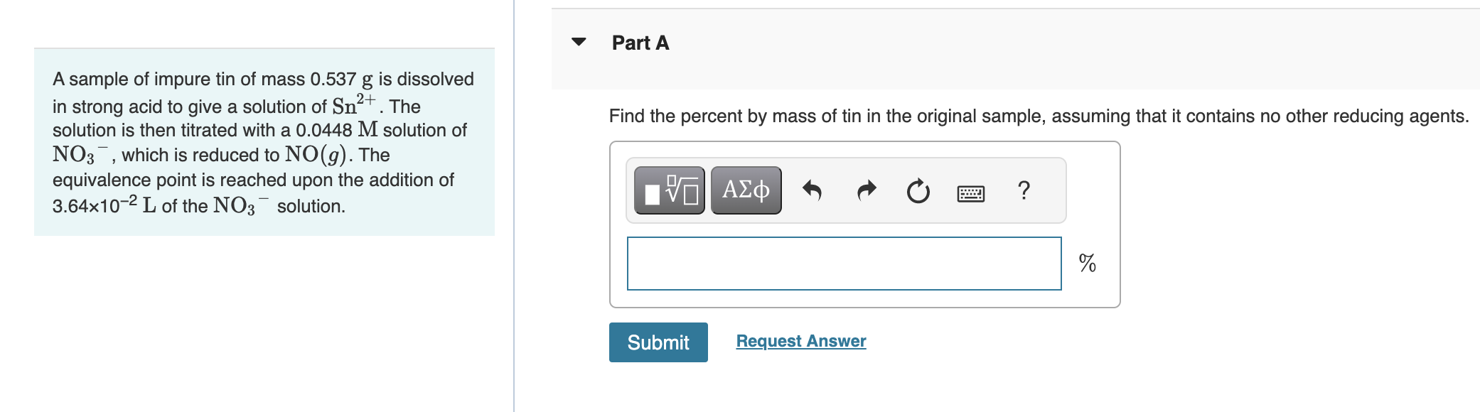 Solved A sample of impure tin of mass 0.537 g is dissolved | Chegg.com