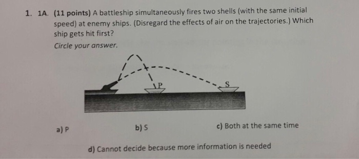 Solved 1. 1A. (11 points) A battleship simultaneously fires | Chegg.com