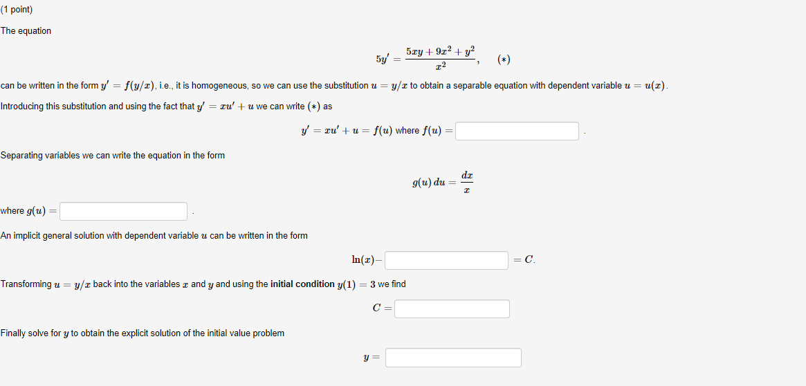 Solved (1 point) The equation 5y' 5xy + 9x2 + y2 22 (*) can | Chegg.com