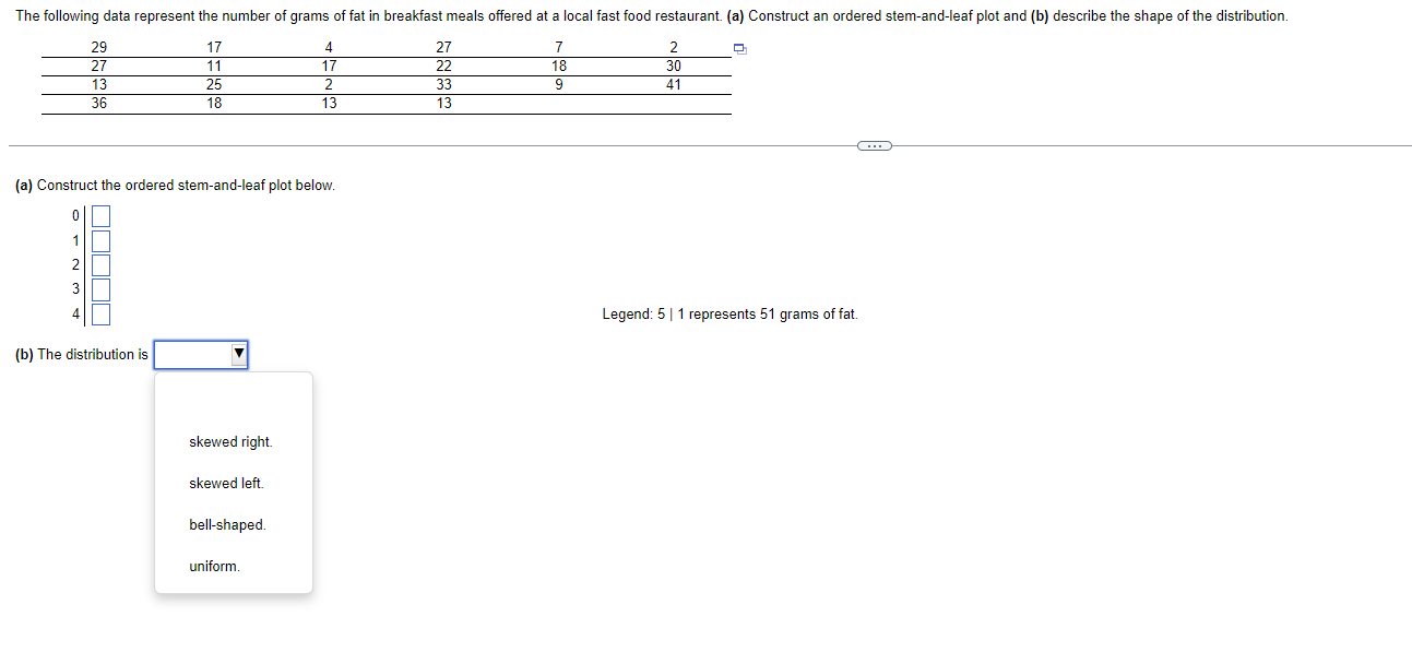 Solved (a) Construct the ordered stem-and-leaf plot below. | Chegg.com