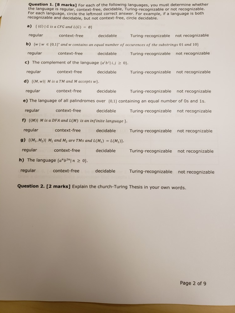 (Solved) : Question 1 8 Marks Following Languages Must Determine ... (Solved) : Question 1 8 Marks Following Languages Must Determine ...