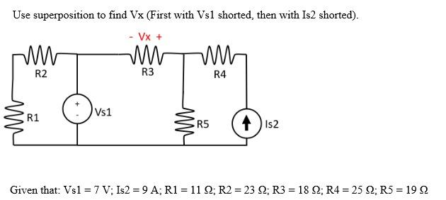 Solved Use Superposition to find Vx A) Vs1 is shorted B) | Chegg.com