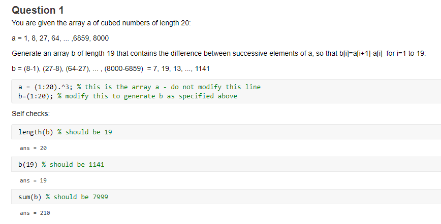 Solved Question 1 You are given the array a of cubed numbers | Chegg.com