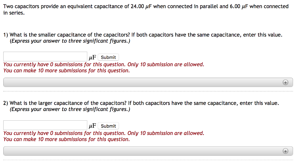 Solved Two capacitors provide an equivalent capacitance of | Chegg.com