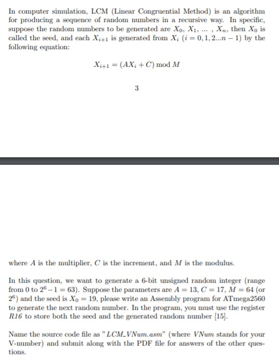 Solved In computer simulation, LCM (Linear Congruential | Chegg.com