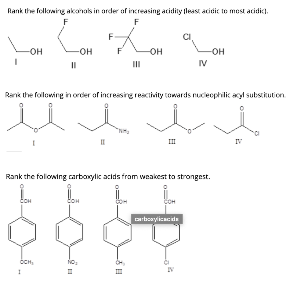 Solved Rank the following alcohols in order of increasing | Chegg.com