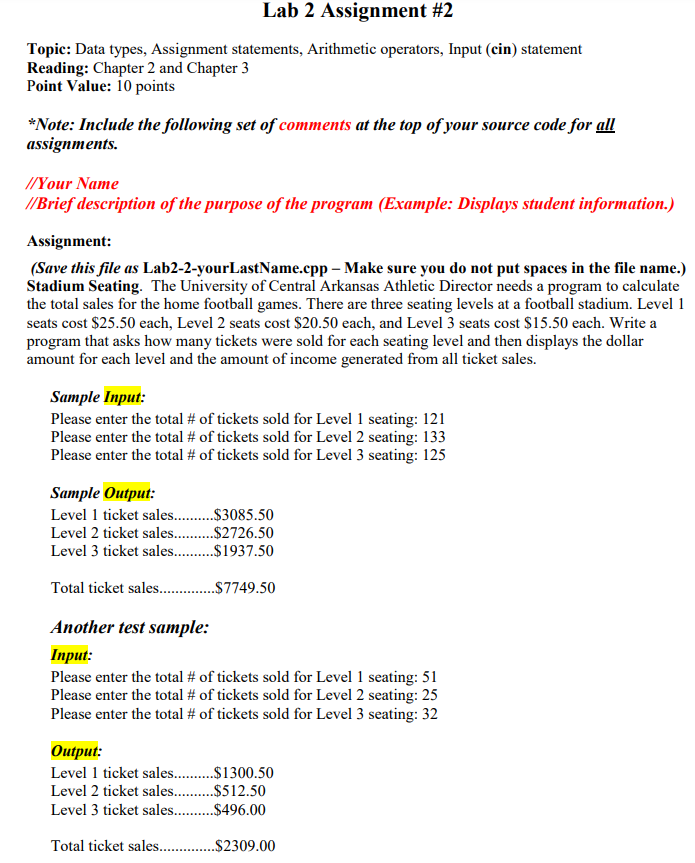 Lab 2 Assignment #2 Topic: Data types, Assignment | Chegg.com