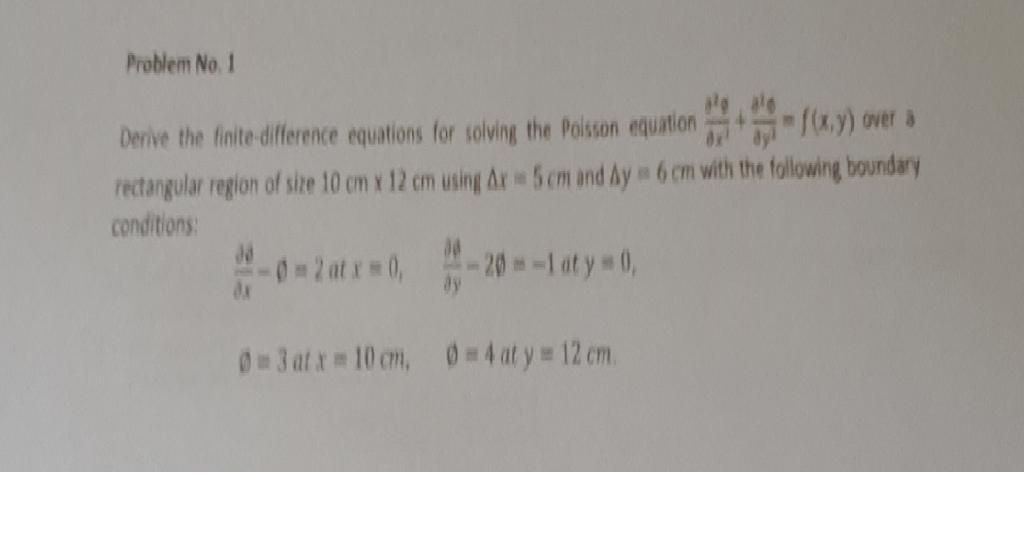 Solved Derive The Finte Difference Equations For Solving The