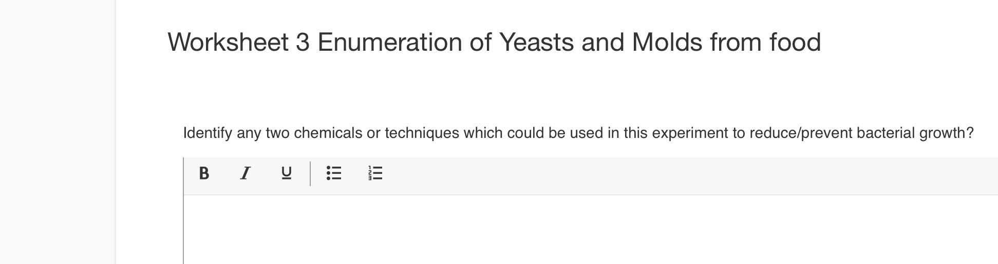 Solved Worksheet 3 Enumeration of Yeasts and Molds from food | Chegg.com