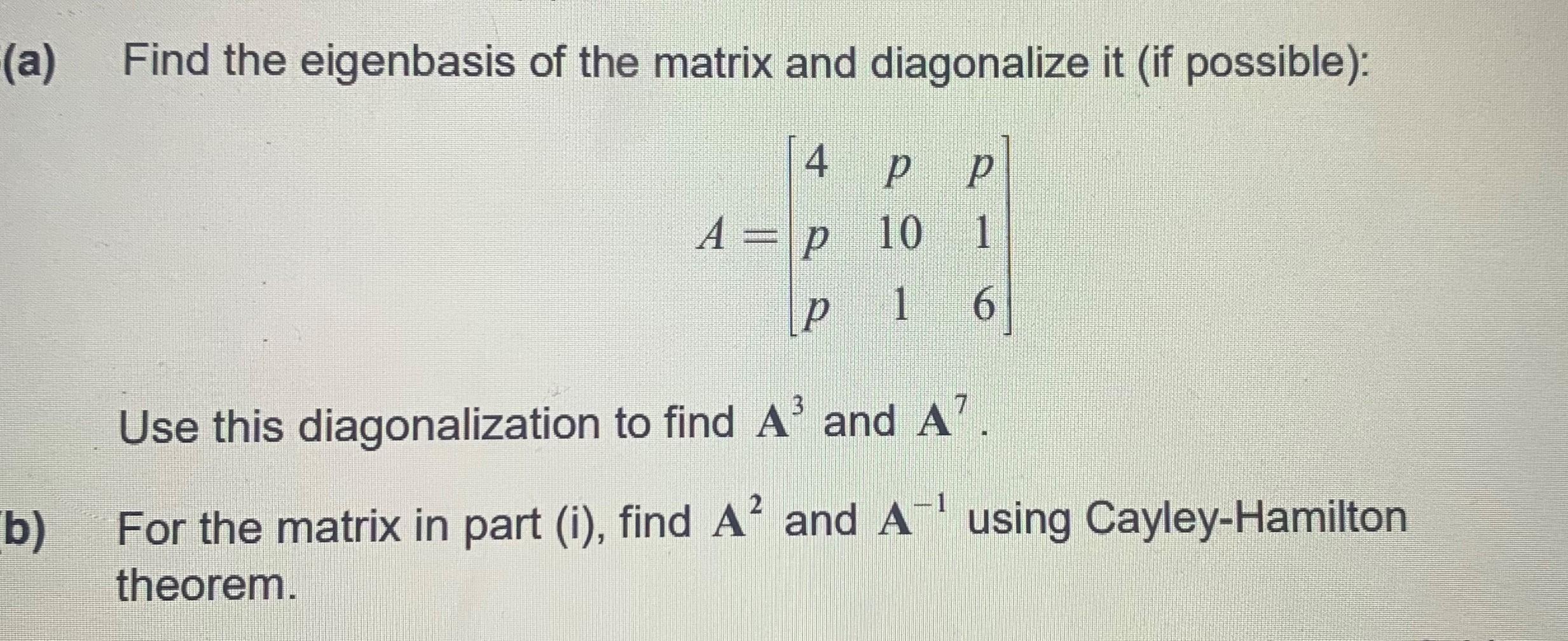 Solved (a) Find the eigenbasis of the matrix and diagonalize | Chegg.com