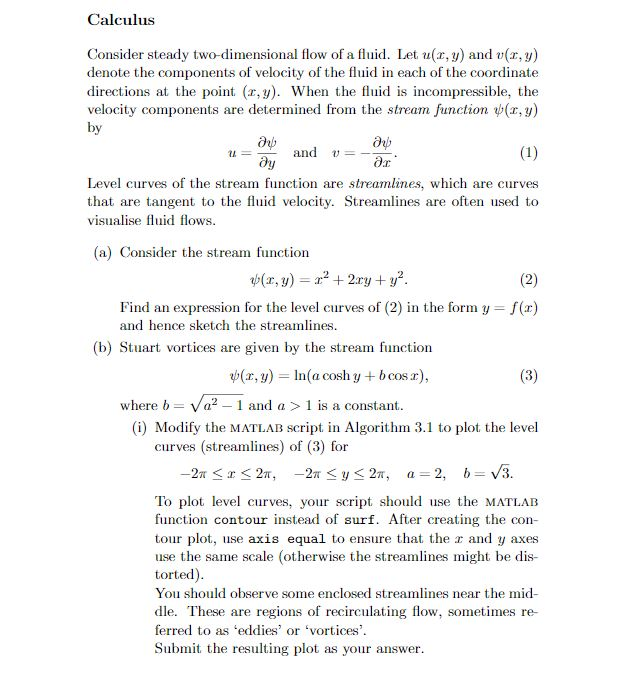 Solved Calculus Consider steady two-dimensional flow of a | Chegg.com