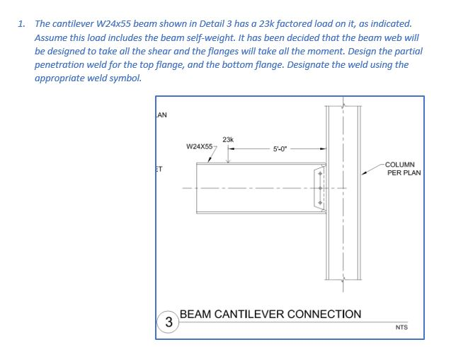 Solved The cantilever W24x55 beam shown in Detail 3 has a | Chegg.com
