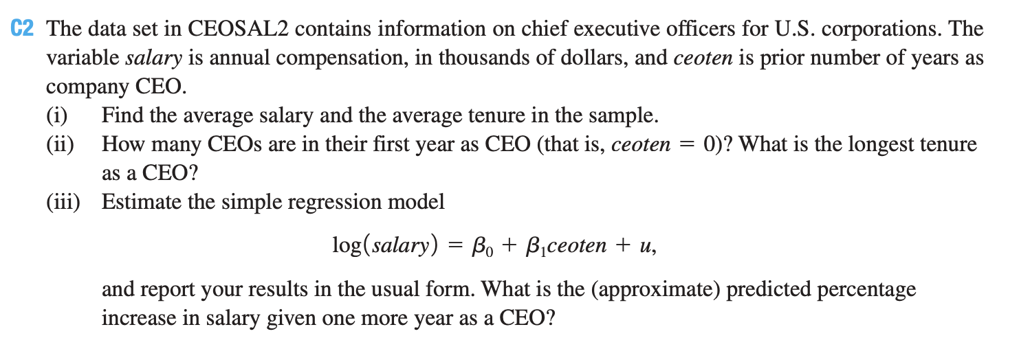 C2 The data set in CEOSAL2 contains information on | Chegg.com
