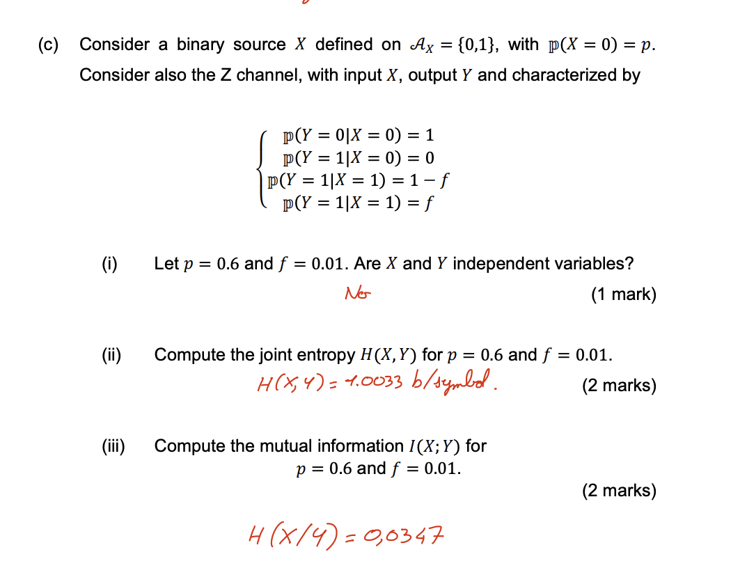 Solved C Consider A Binary Source X Defined On Ax 01 9473