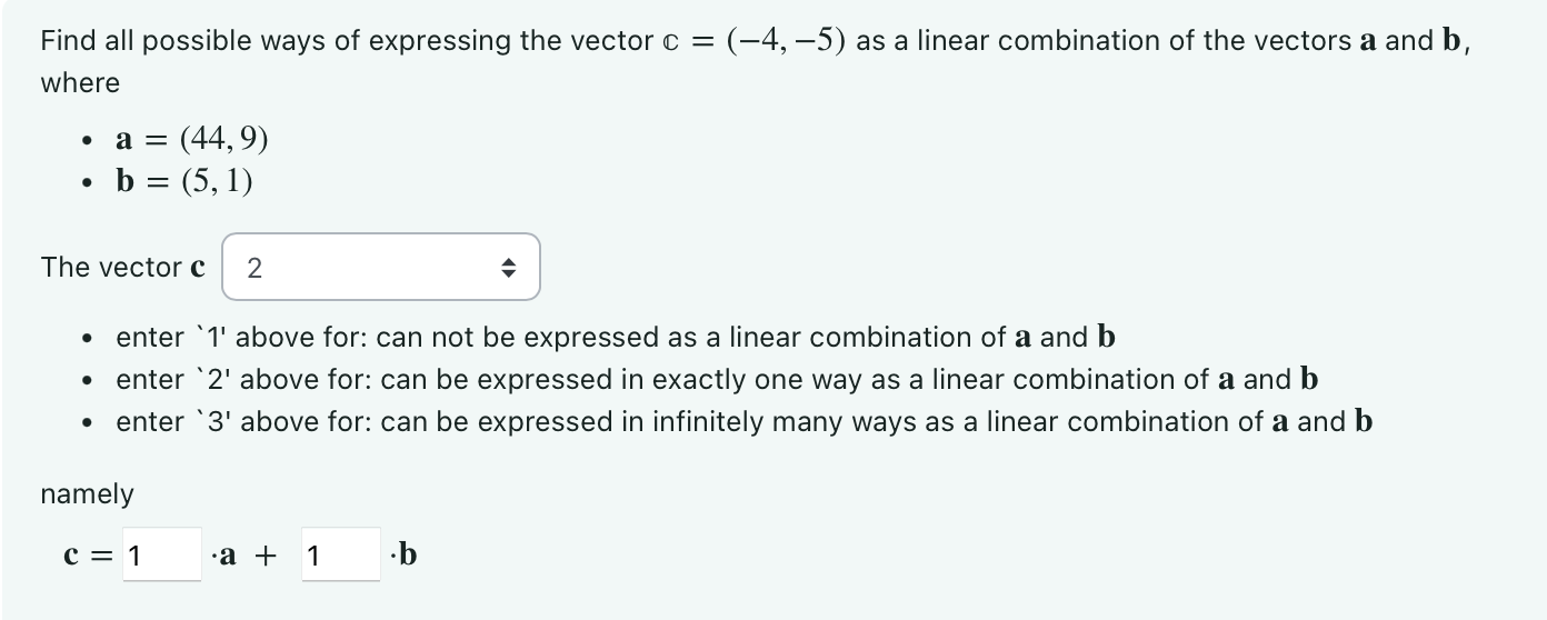 Solved Find all possible ways of expressing the vector | Chegg.com