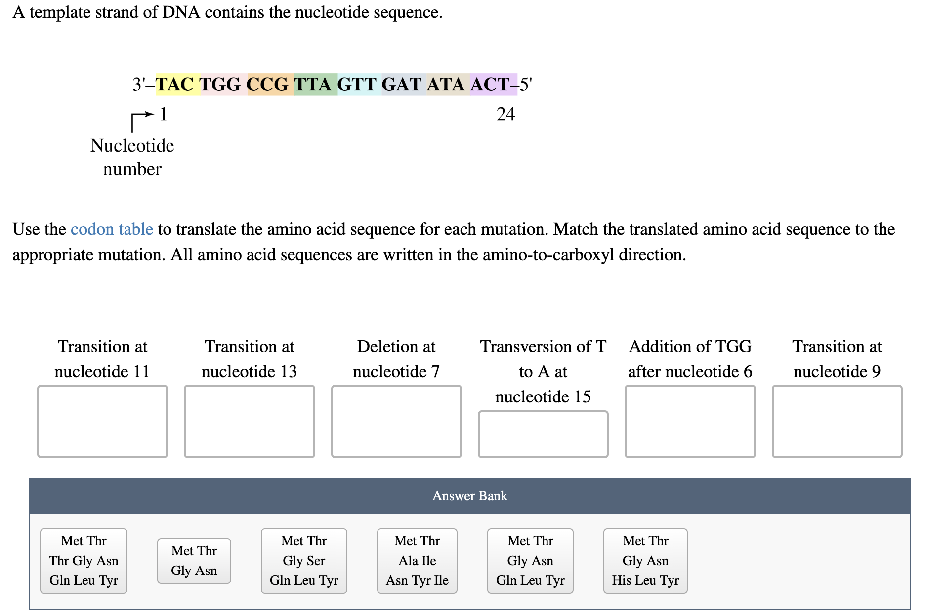 Solved A template strand of DNA contains the nucleotide | Chegg.com