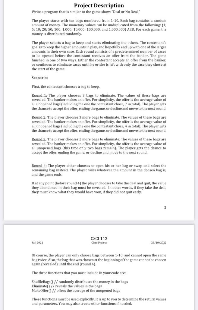 Solved Project Description Write a program that is similar | Chegg.com