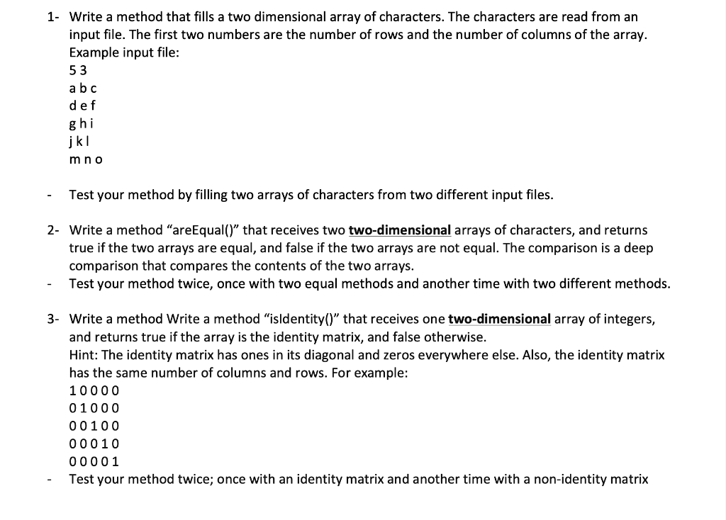 Solved 1- Write a method that fills a two dimensional array | Chegg.com