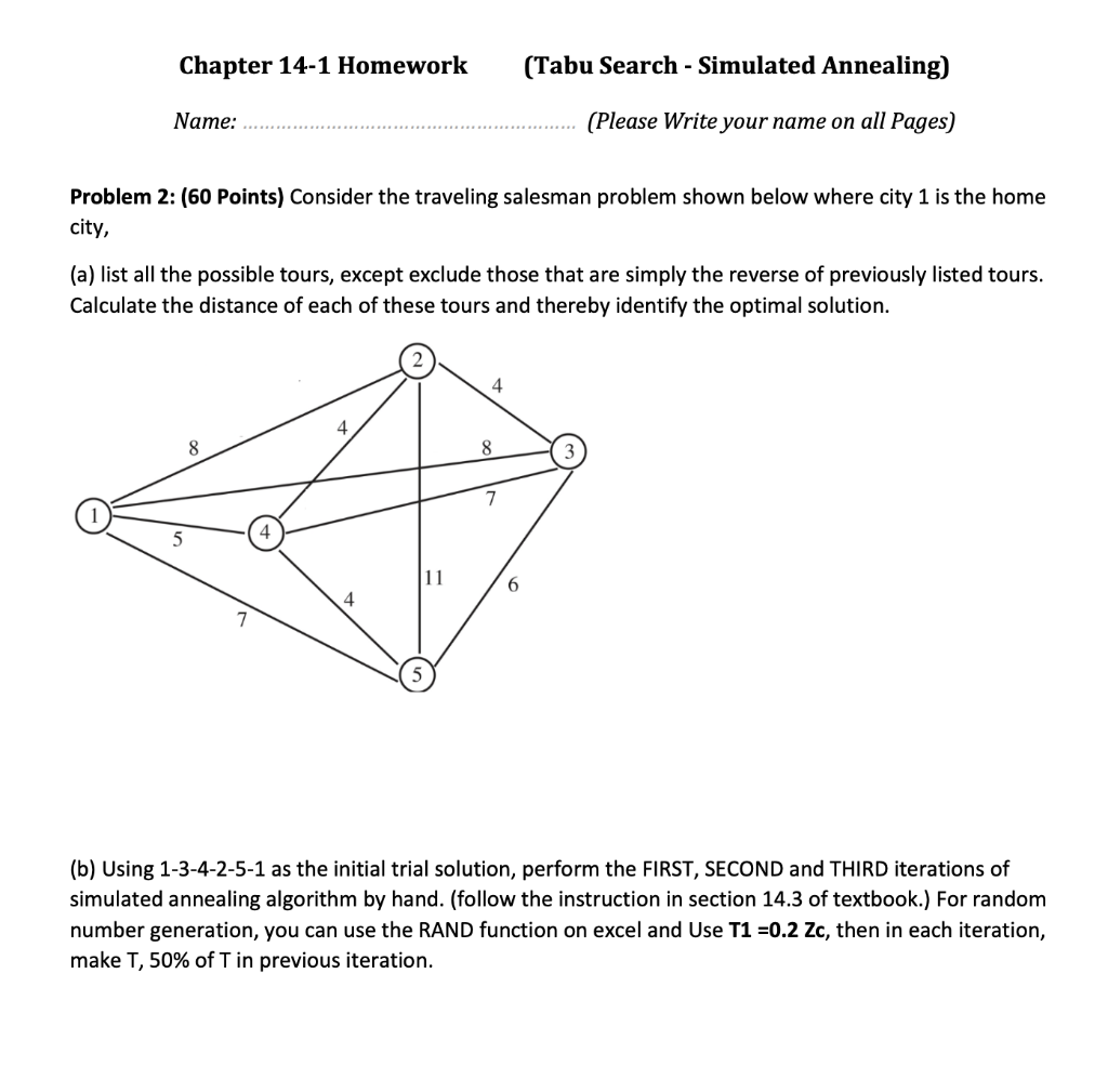 Chapter 14-1 Homework (Tabu Search - Simulated | Chegg.com