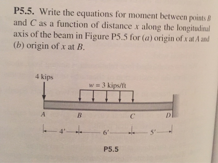 Solved P5.5. Write the equations for moment between points B | Chegg.com