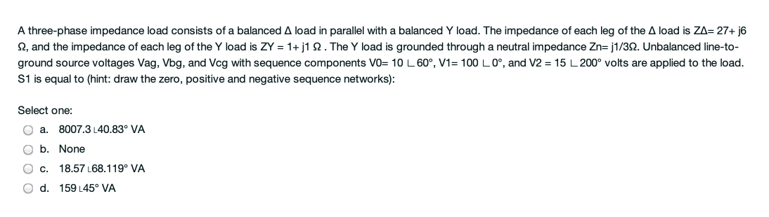 Solved A three-phase impedance load consists of a balanced A | Chegg.com