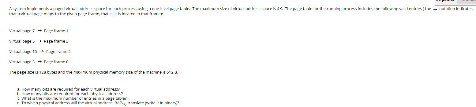 Solved A system implements a paged virtual address space for | Chegg.com