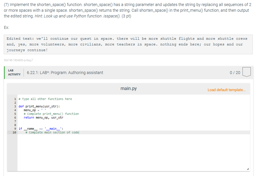 Solved 6.22 LAB*: Program: Authoring assistant (1) Prompt | Chegg.com
