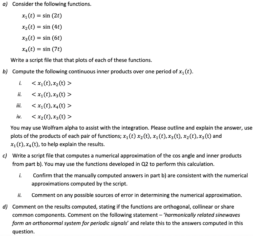 Solved a) Consider the following functions. | Chegg.com