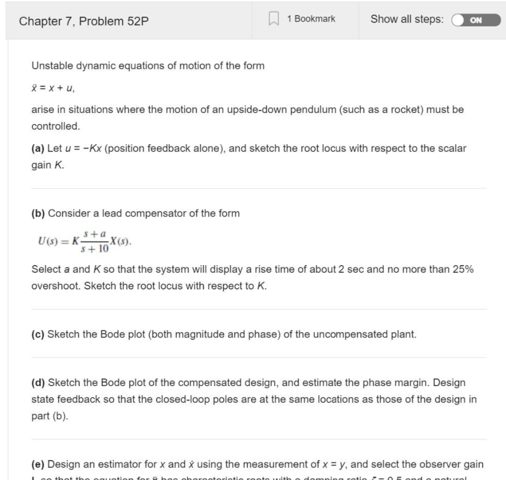 Chapter 7, Problem 52P 1 Bookmark Show all steps: ON | Chegg.com