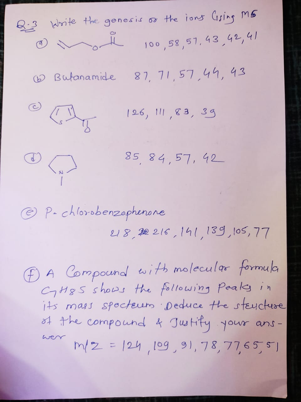 Solved Q. 3 ﻿Write the genesis or ﻿the ions using MS(a)(b) | Chegg.com
