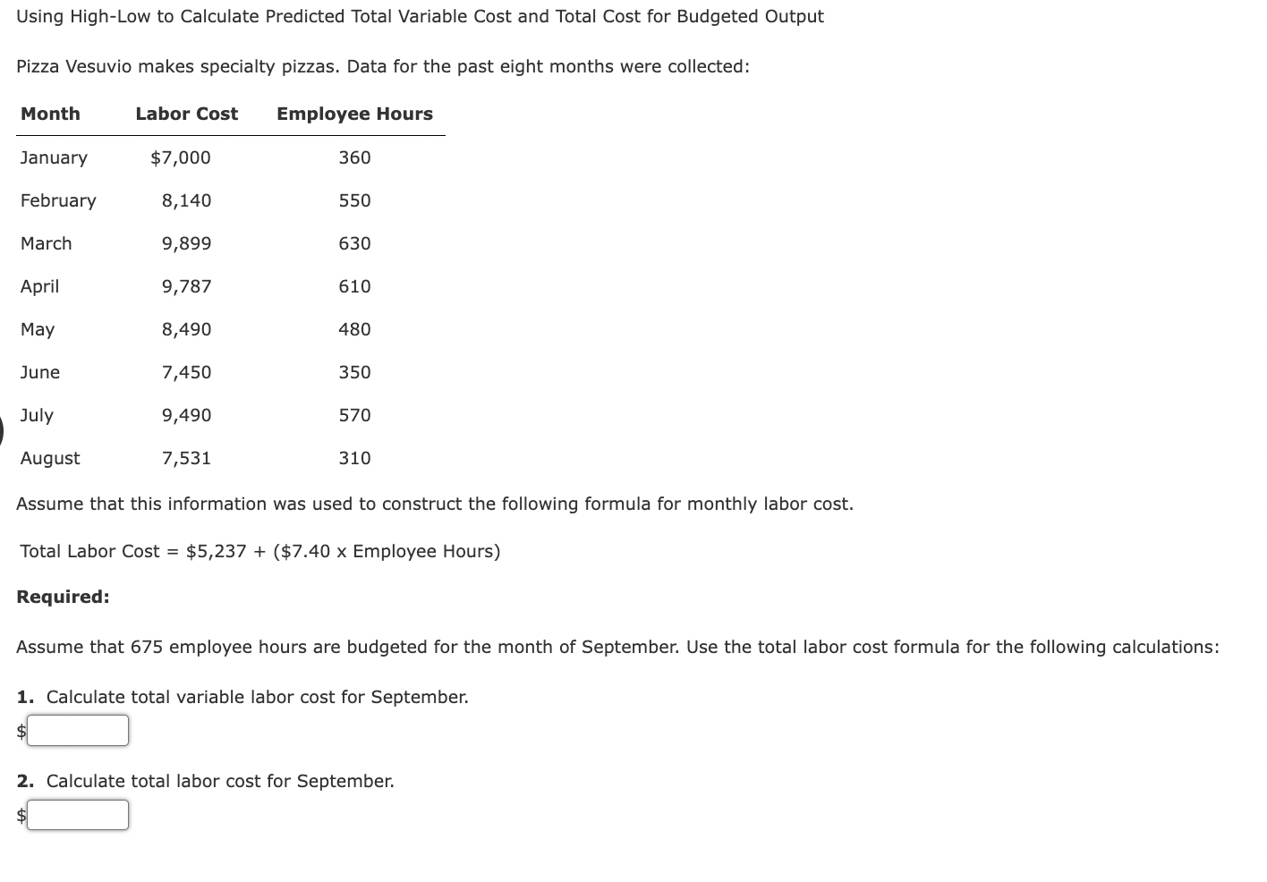 Solved Using High-Low to Calculate Predicted Total Variable | Chegg.com